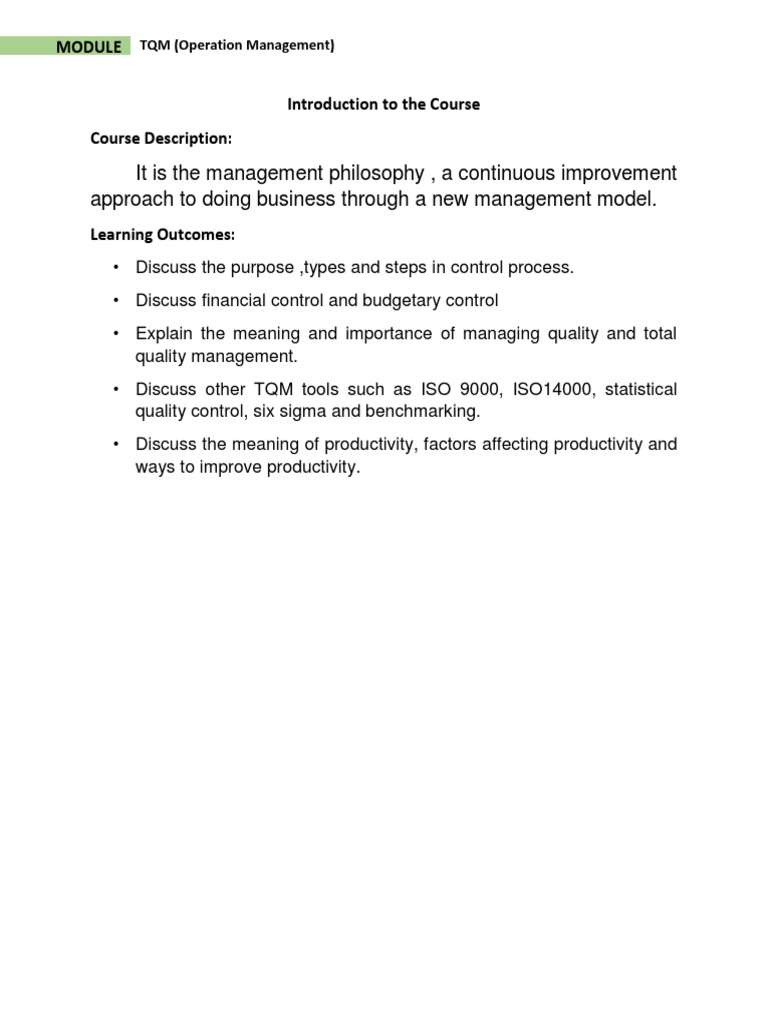 Operations Management TQM | PDF | Quality (Business) | Quality Management