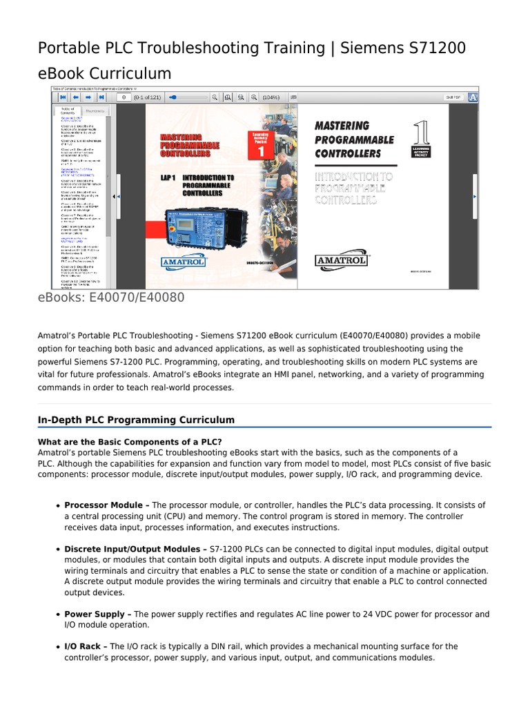 Portable PLC Troubleshooting Training - Siemens S71200 Ebook Curriculum | Download Free PDF ...