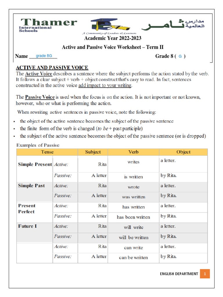 Active Passive Worksheet | PDF