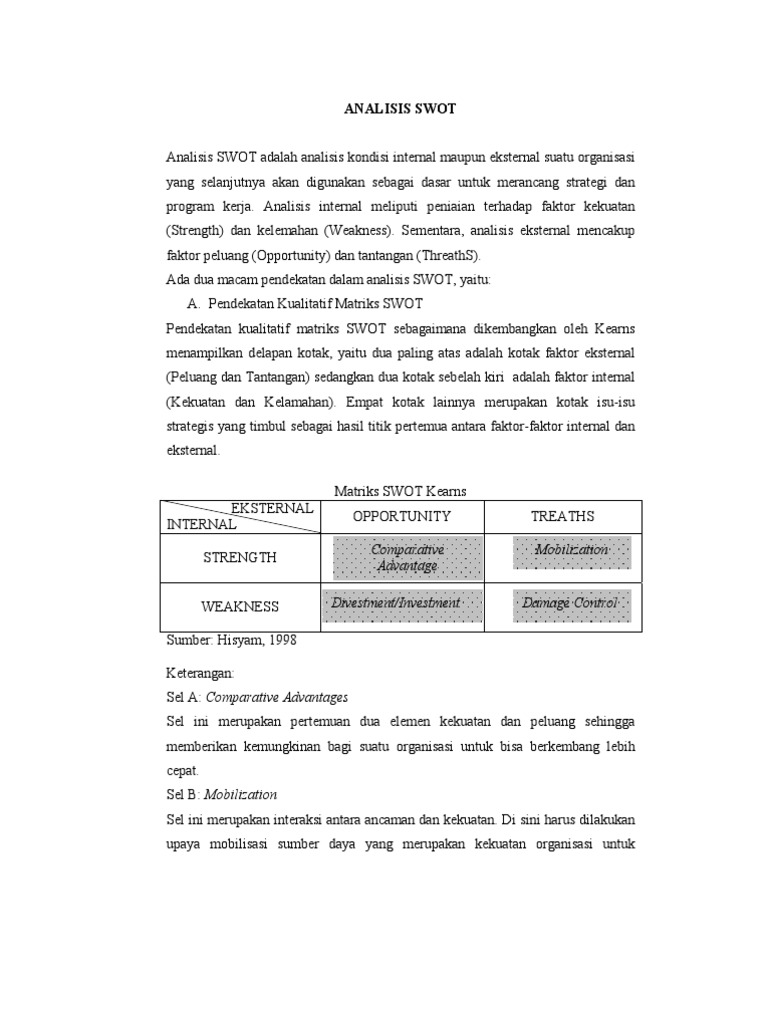 Analisis SWOT (Pembagian Kuadran) | PDF