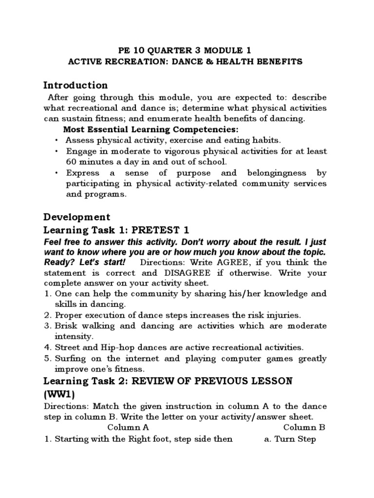 Pe 10 Quarter 3 Module 1 | PDF | Dances | Physical Fitness