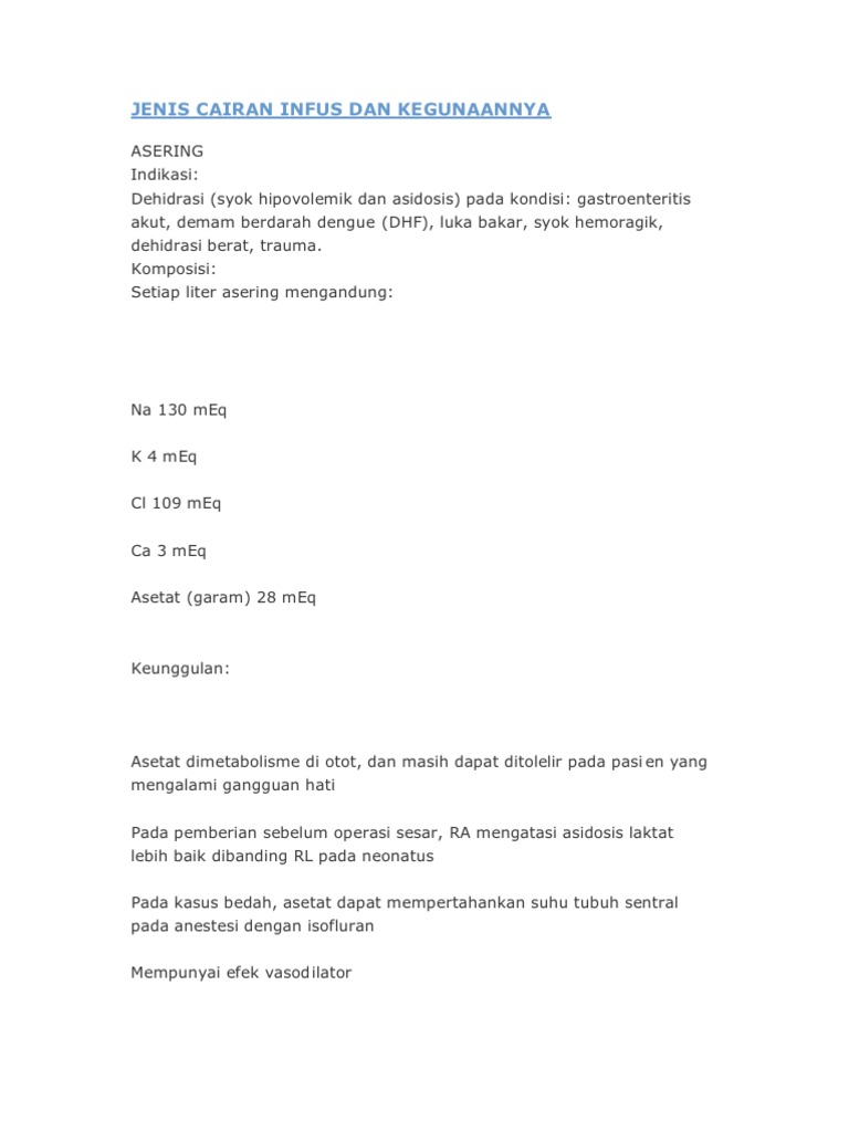 Jenis Cairan Infus Dan Kegunaannya | PDF