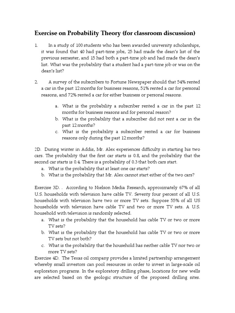 Exercise On Probability Theory | PDF | Sampling (Statistics)