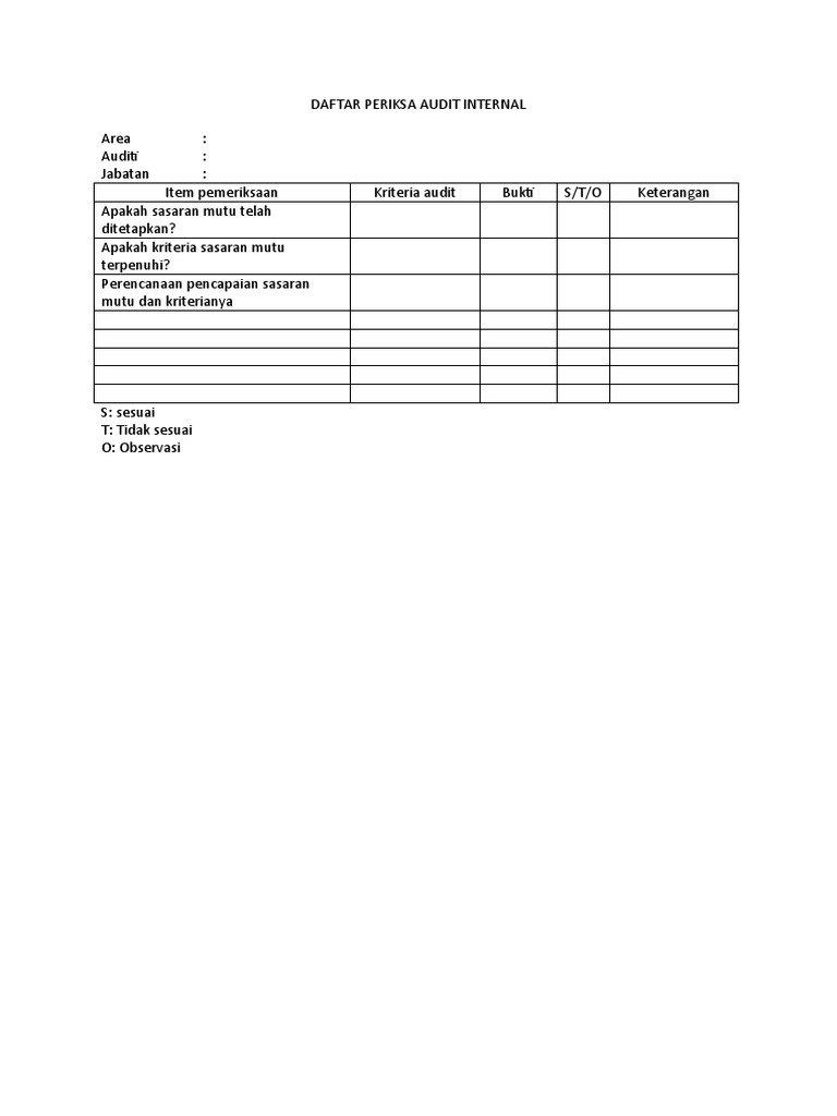 Daftar Periksa Audit Internal | PDF | Karier & Perkembangan
