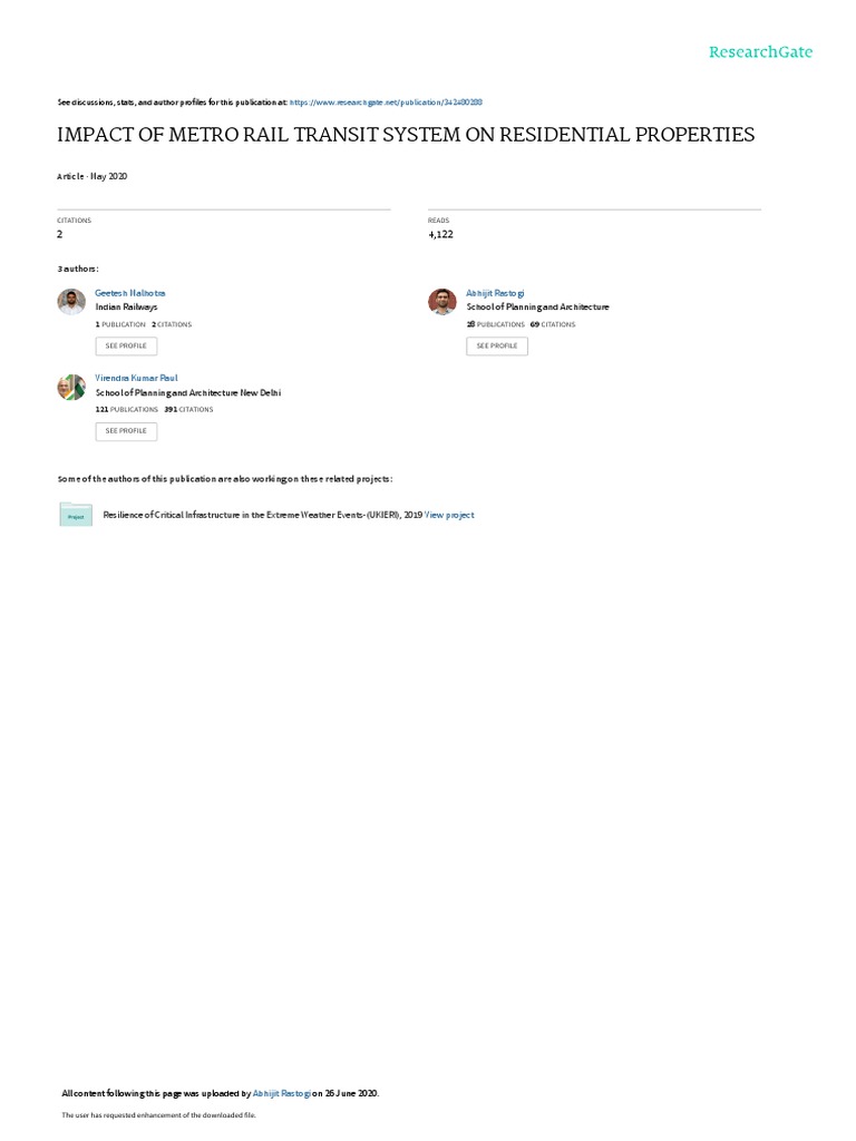 Impact of Metro Rail Transit System On Residential Properties | PDF ...