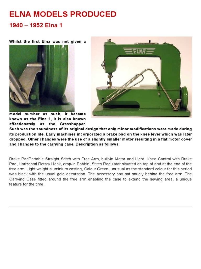 Elna Models Produced | PDF | Manufactured Goods | Machines