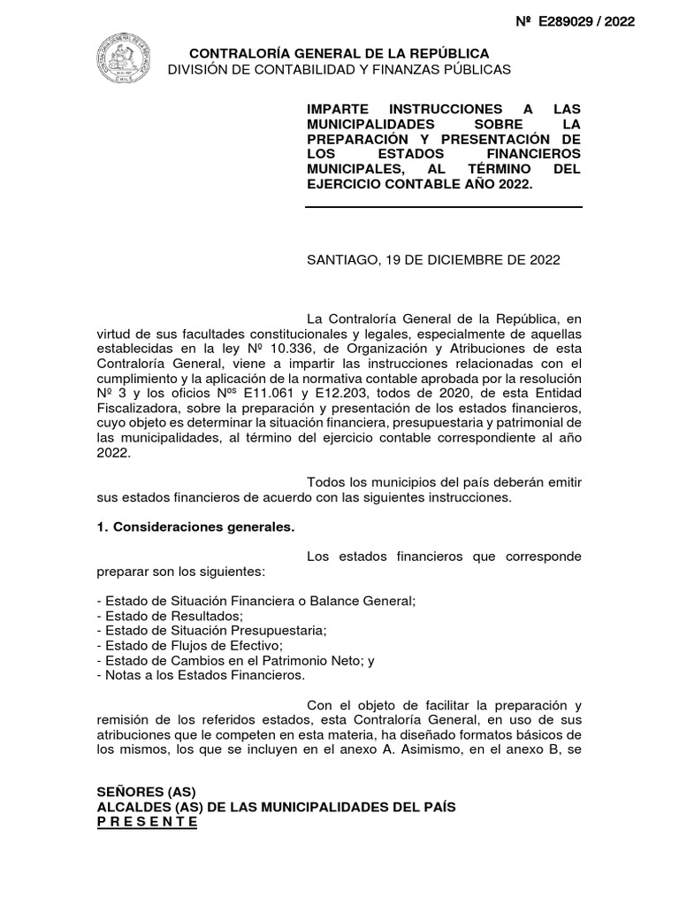 Instructivo EEFF Municipales 2022 | PDF | Contabilidad | Contralor