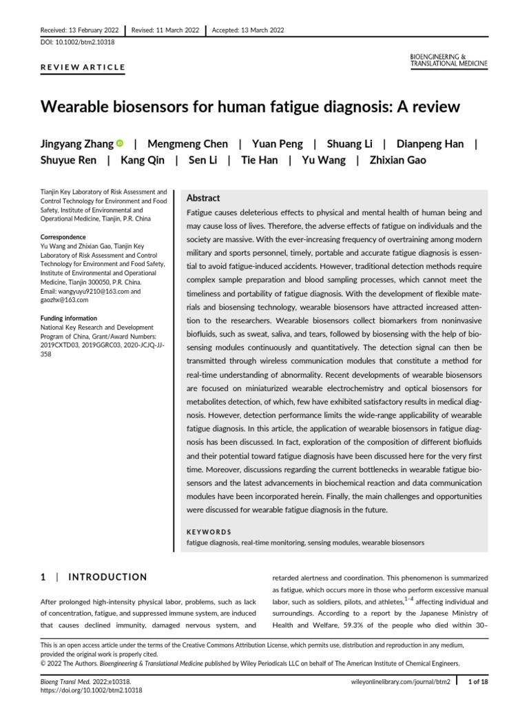Wearable Biosensors For Human Fatigue Diagnosis A | PDF | Biosensor ...
