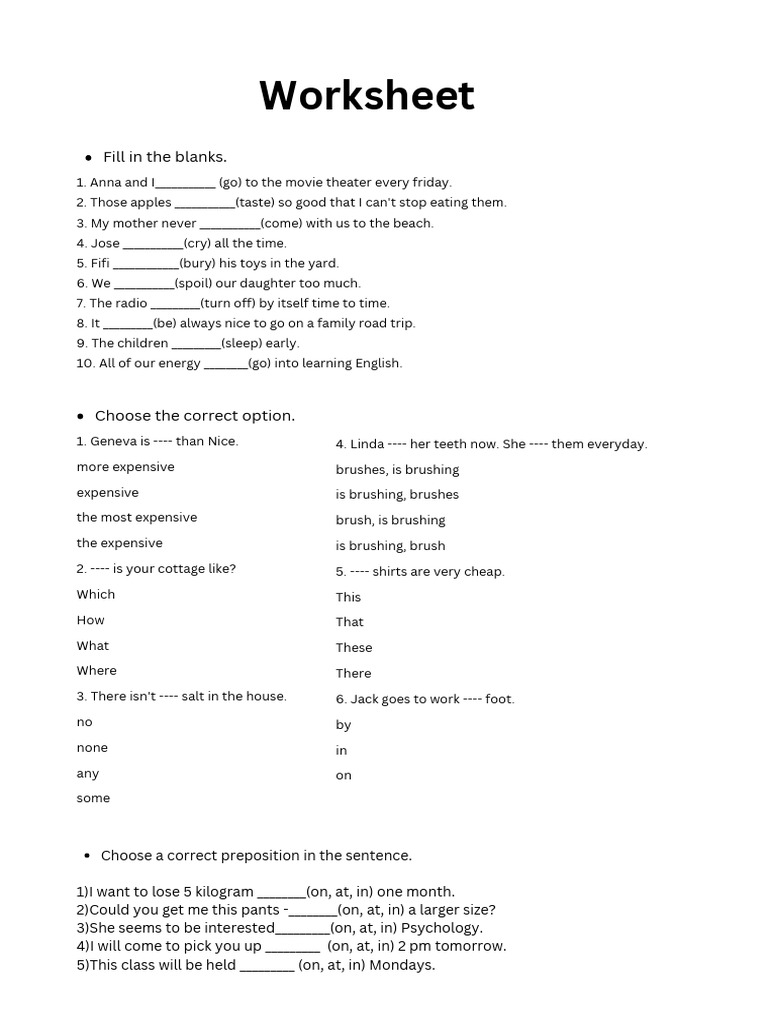 Fill in the Blanks English Worksheet | PDF