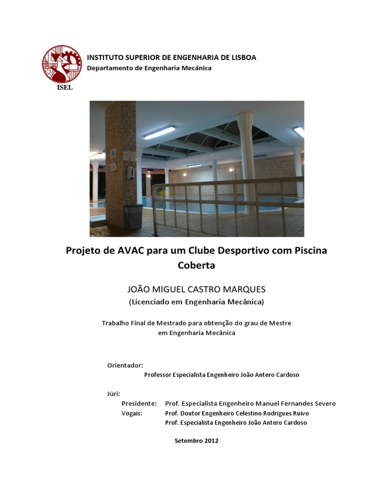 Projeto AVAC para Clube com Piscina | PDF | Engenharia Química ...