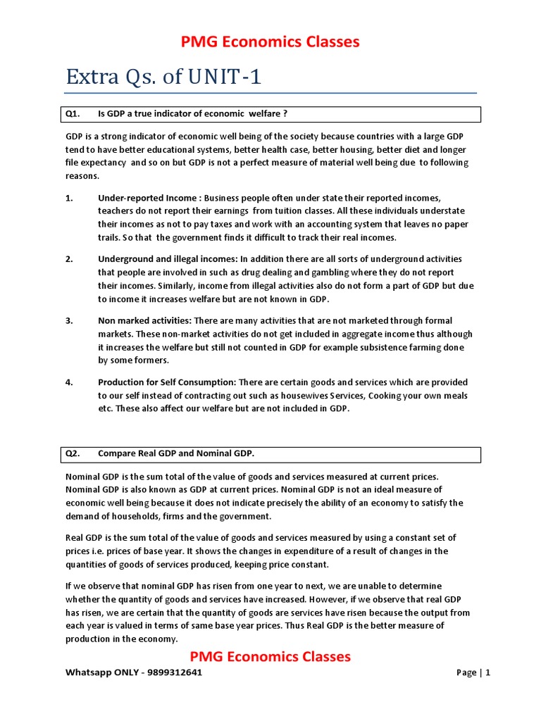 PMG Unit 1 Extra Qs 1 | PDF | Cost Of Living | Gross Domestic Product