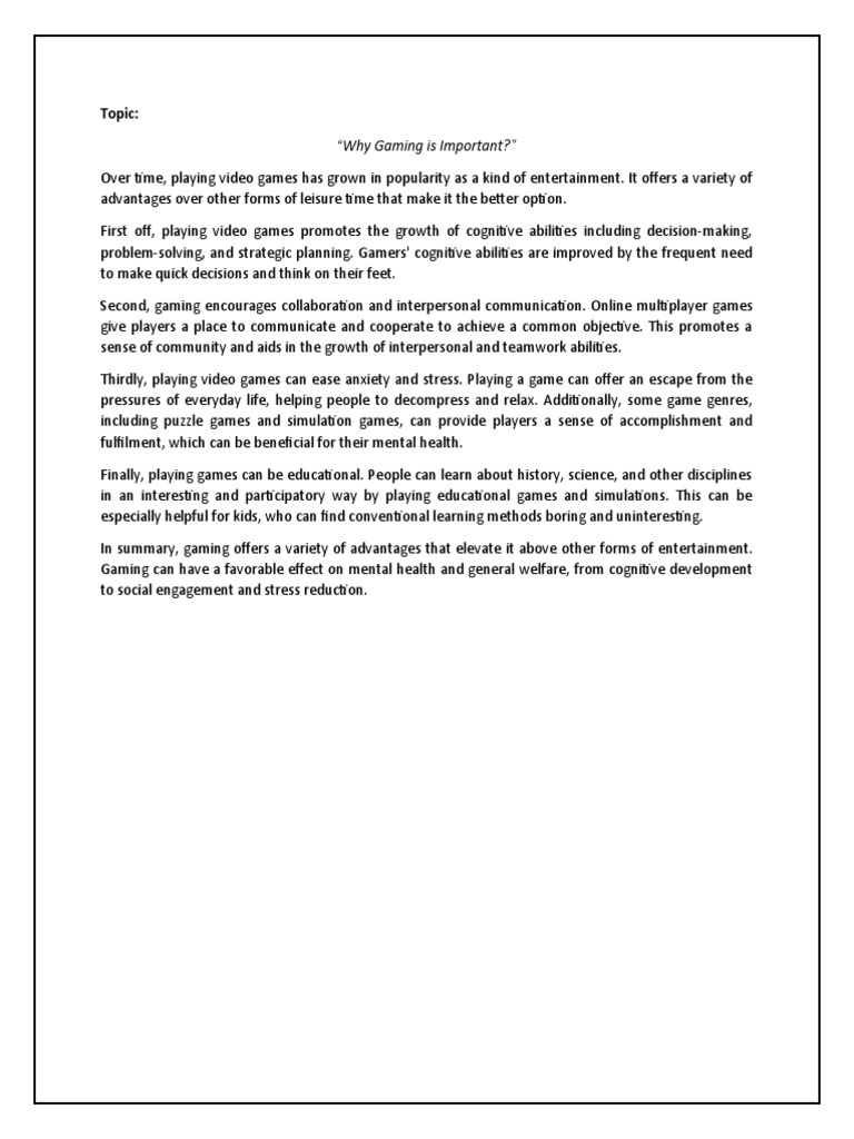 Why Gaming Is Important | PDF | Games & Activities