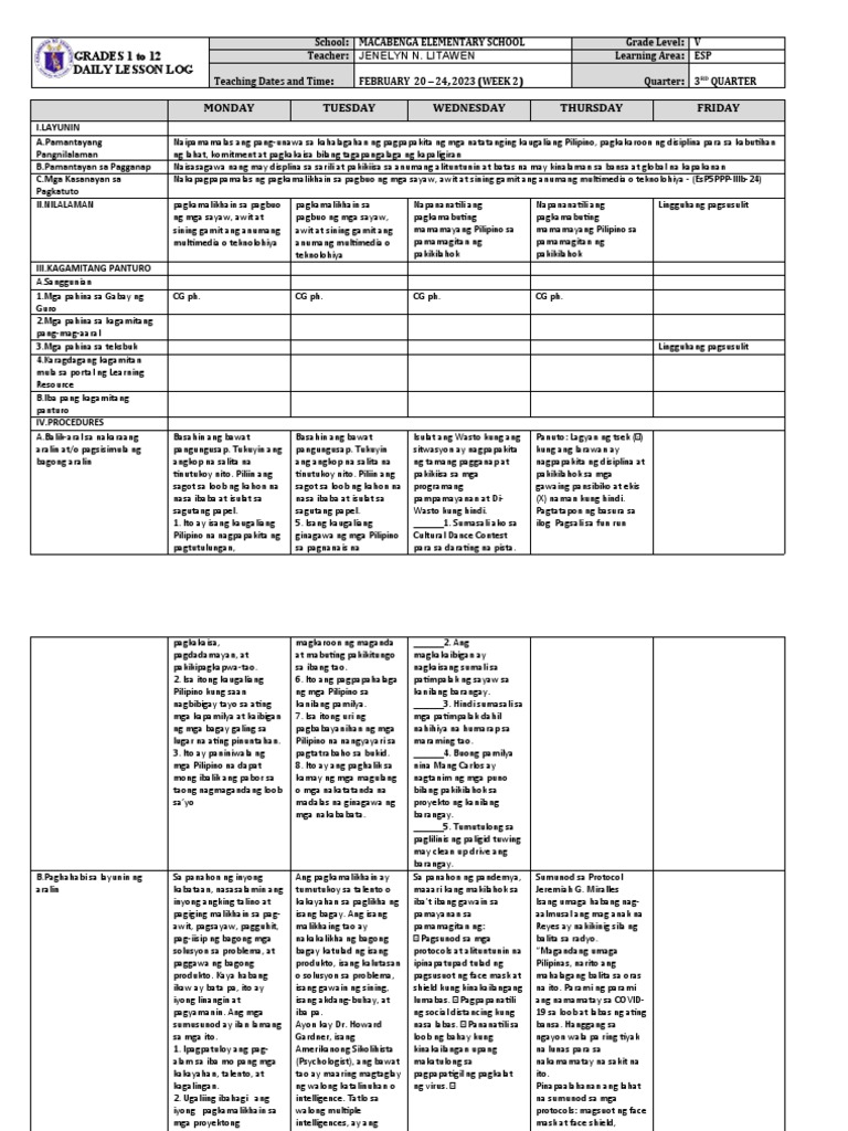 DLL - Esp 5 - Q3 - W2 | PDF