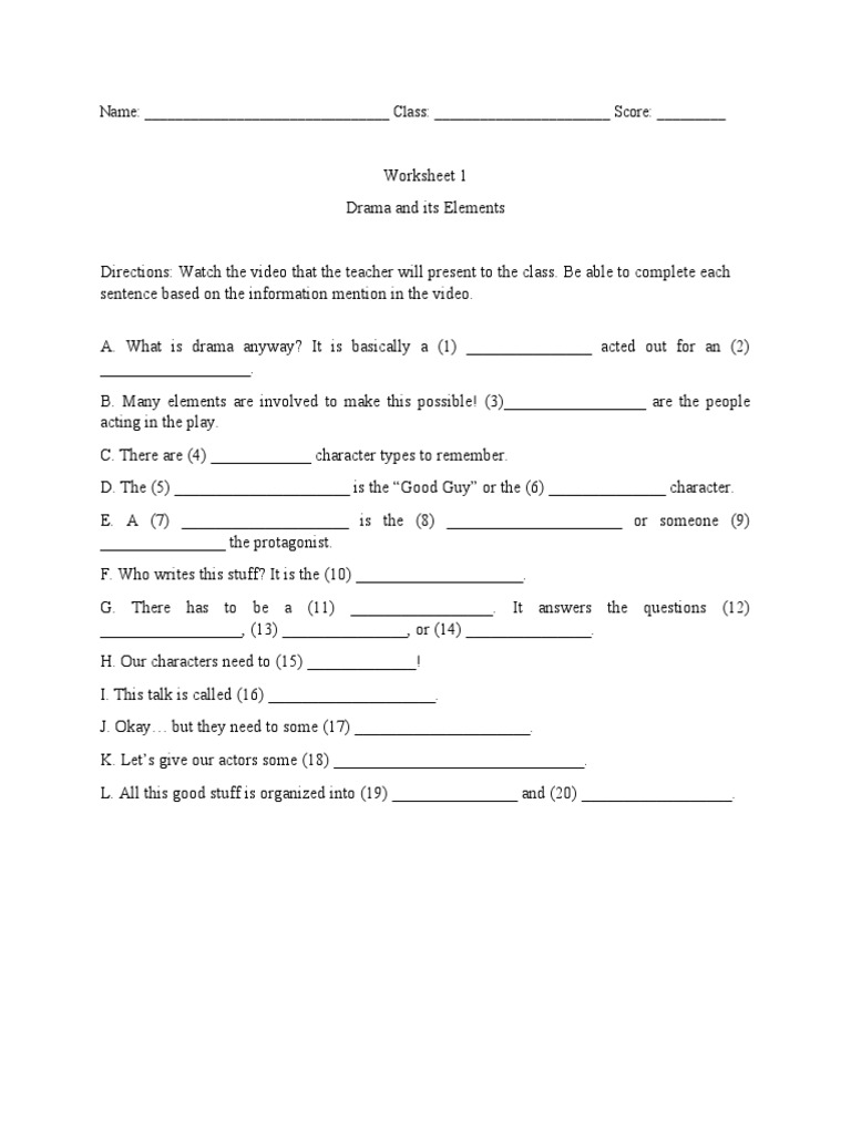 Drama Worksheet With Video | PDF