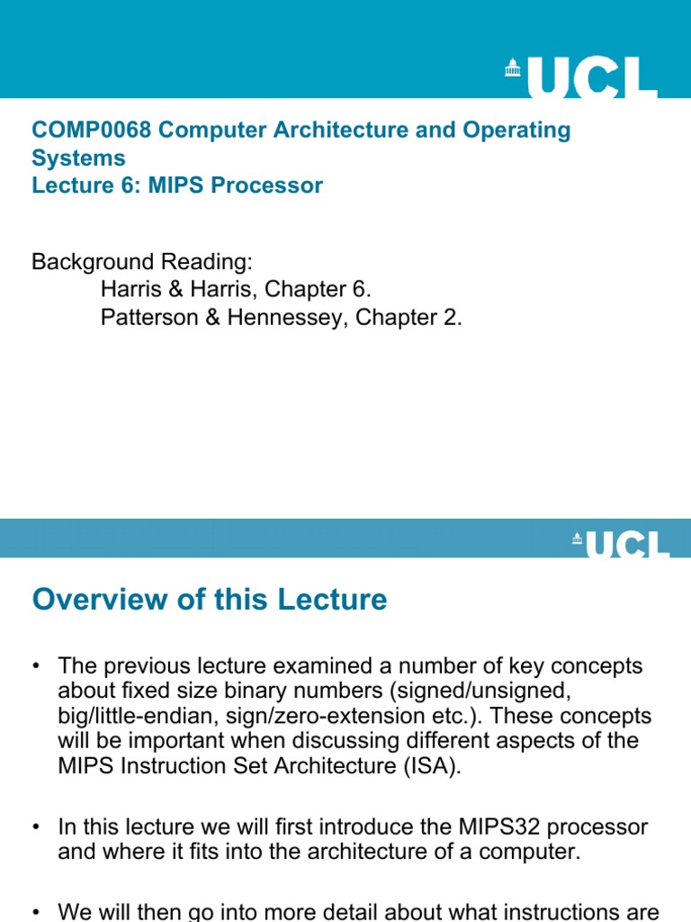 COMP0068 Lecture6 MIPS Processor | PDF | Central Processing Unit | Computer Architecture