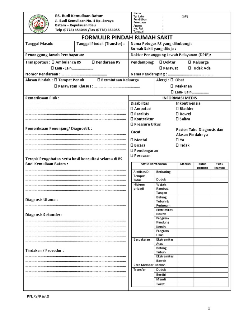 Form Pindah Ke RS Lain | PDF