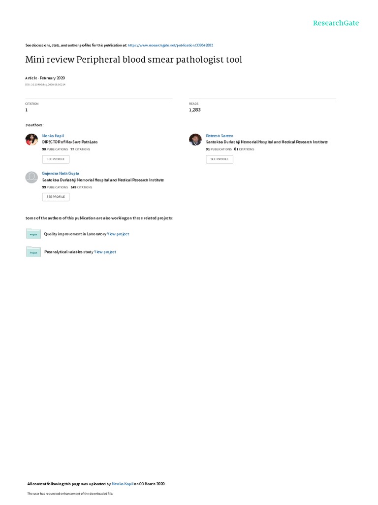 Peripheral Blood Smear Pathologist Tool | PDF | Pathology | Health Care