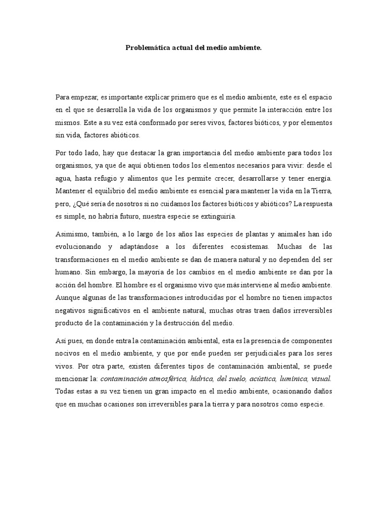 Problemática Actual Del Medio Ambiente. | PDF | Entorno natural | Contaminación