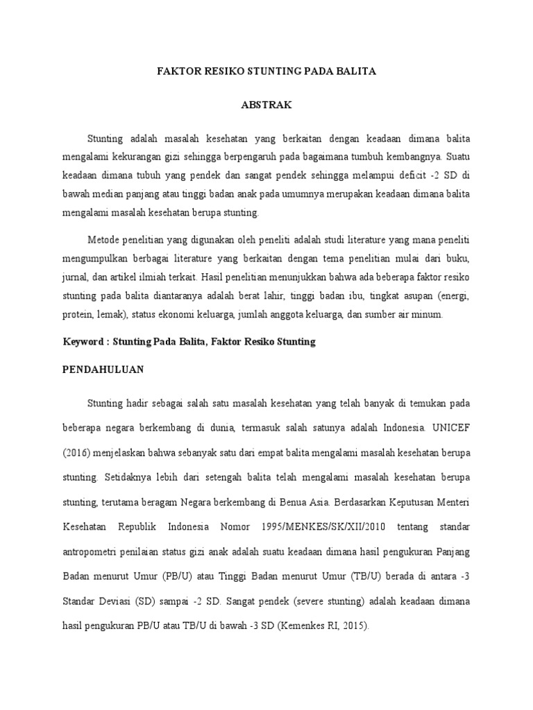 Faktor Resiko Stunting Pada Balita | PDF