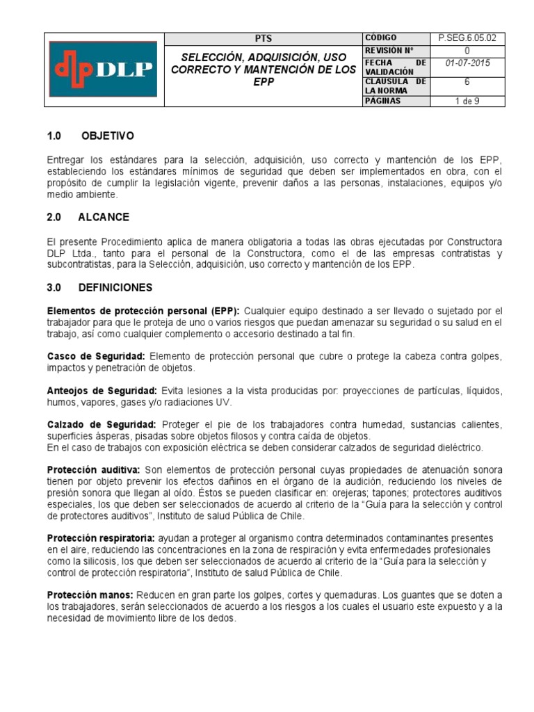P.seg.6.05.02 Selección, Adquisición, Uso Correcto y Mantención de Los ...
