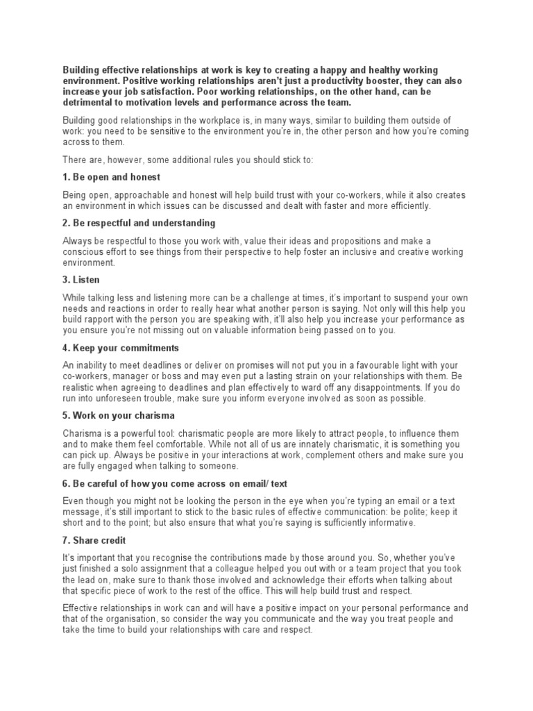 Building Effective Relationships at Work | PDF | Cognitive Science ...