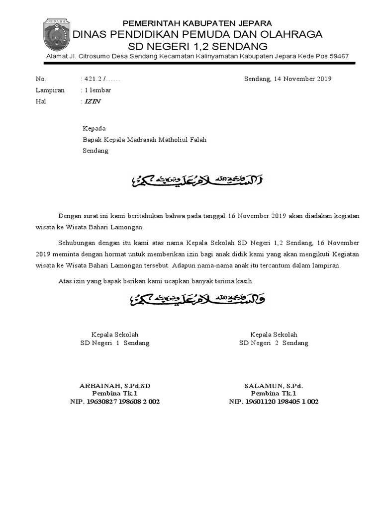 Surat Izin Madrasah Wisata | PDF