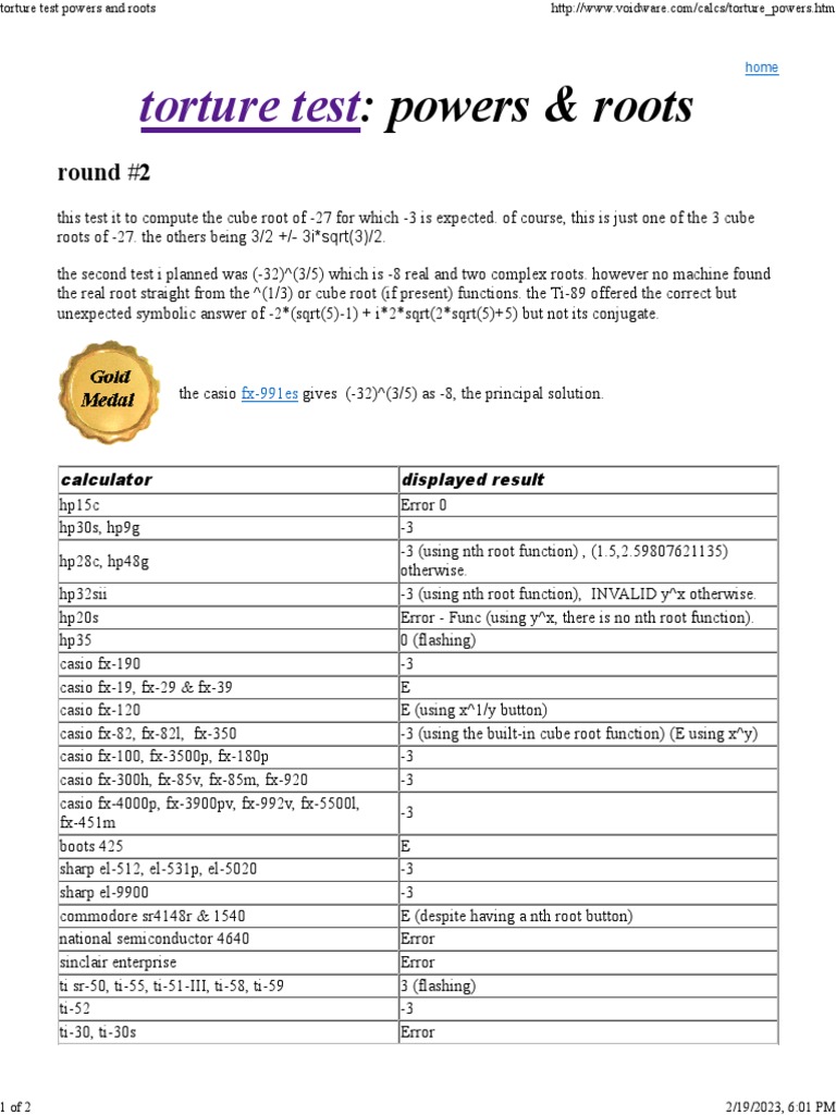 Calculator Torture Test Powers and Roots | PDF | Square Root | Calculator