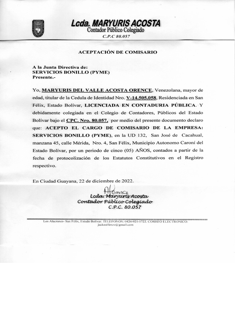 Carta Comisario Bonillo | PDF
