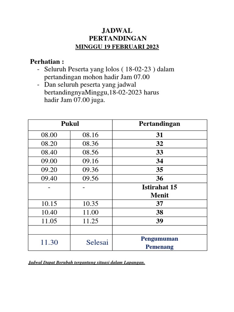 Contoh Jadwal Pertandingan Futsal | PDF