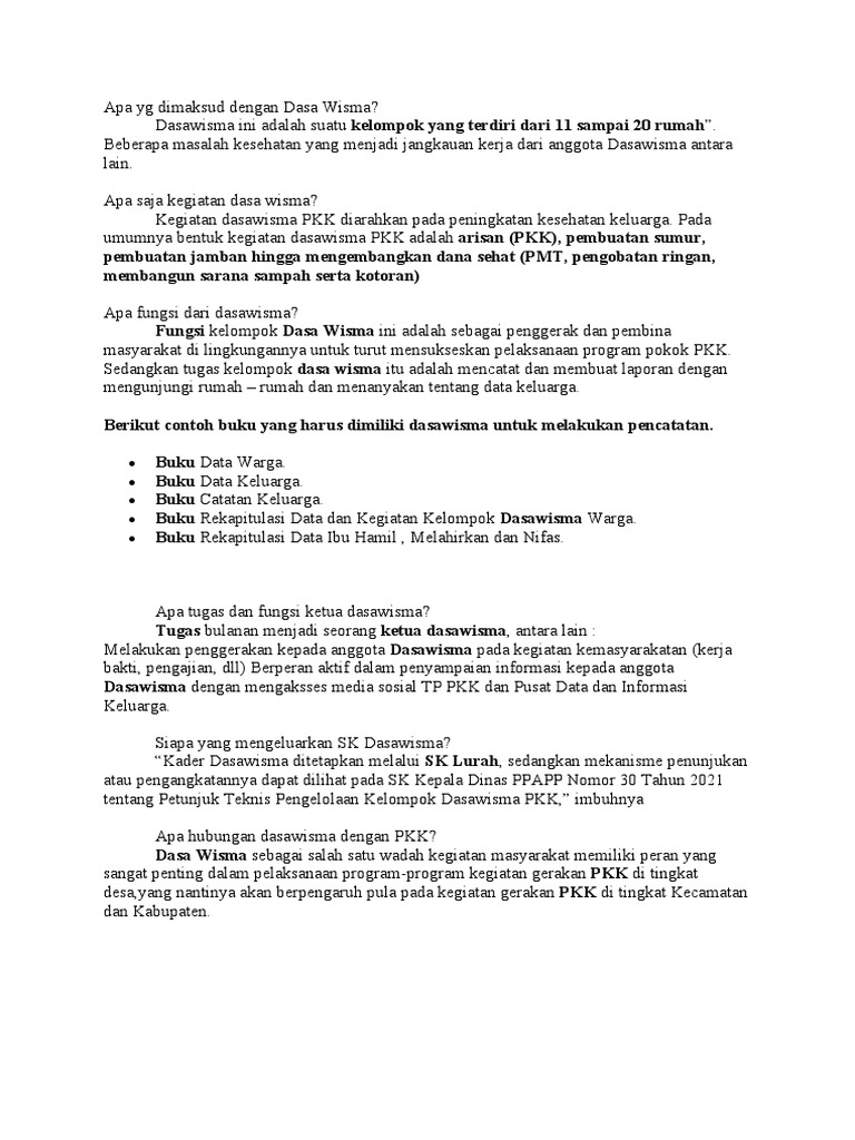 Apa Yg Dimaksud Dengan Dasa Wisma | PDF