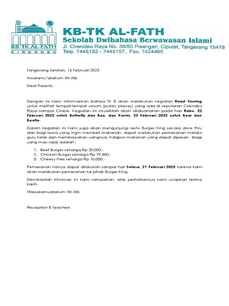 Surat Info Field Trip Public Places | PDF