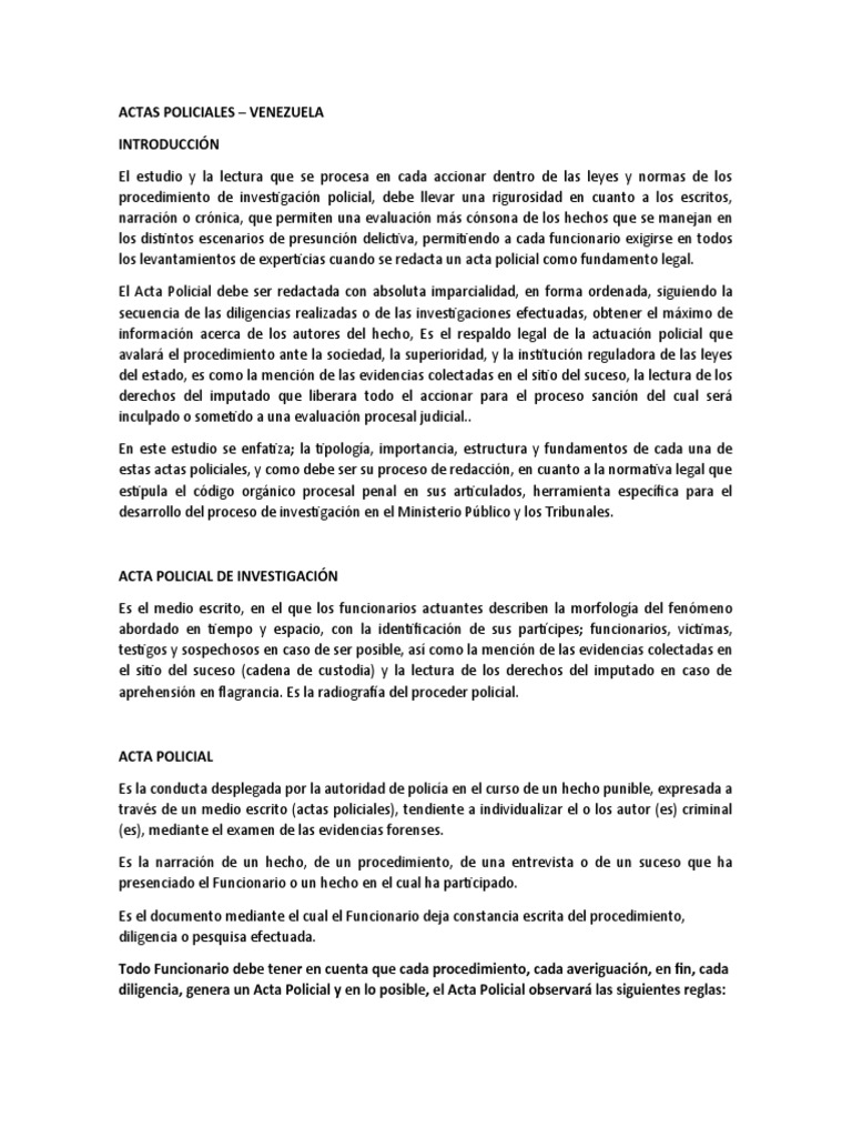Actas Policiales en Venezuela | PDF | Policía | Fiscal