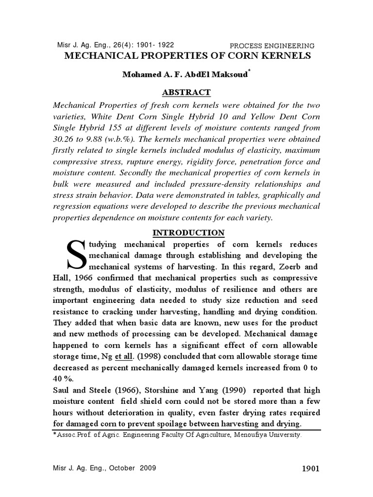 Mechanical Properties Corn Kernels | PDF | Young's Modulus | Deformation (Engineering)