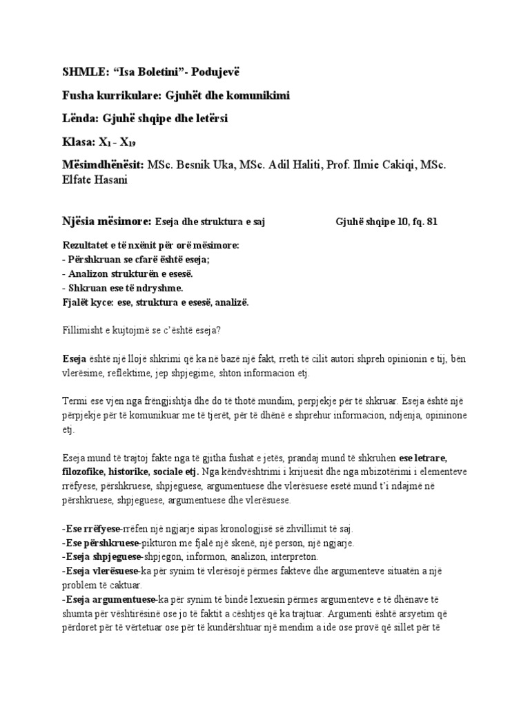 Eseja Dhe Struktura e Saj | PDF