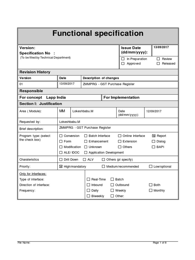 Functional Specification: Specification No: Issue Date (Dd/mm/yyyy ...