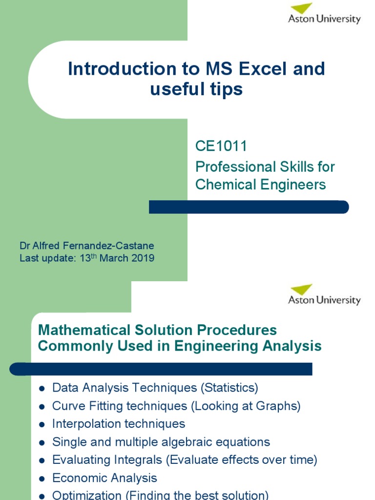 Introduction to MS Excel and useful tips for chemical engineers | PDF | Microsoft Excel ...