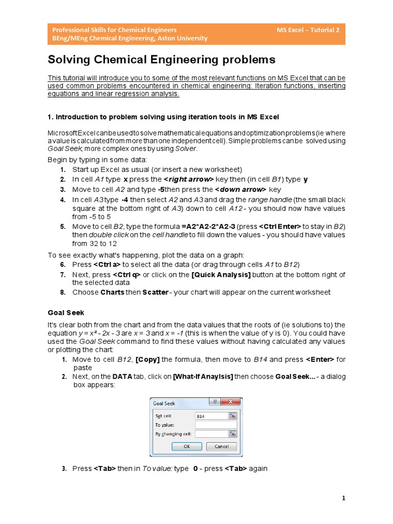 Excel for Chemical Engineering Solutions | PDF | Coefficient Of Determination | Regression Analysis