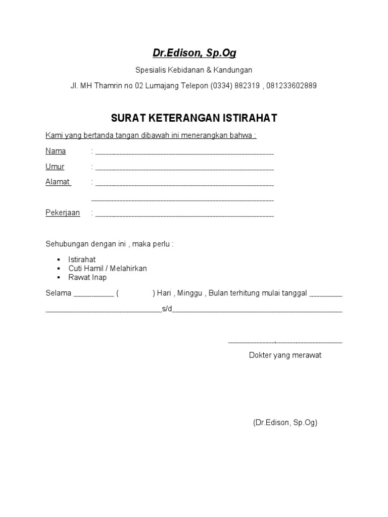 Surat Keterangan Istirahat | PDF