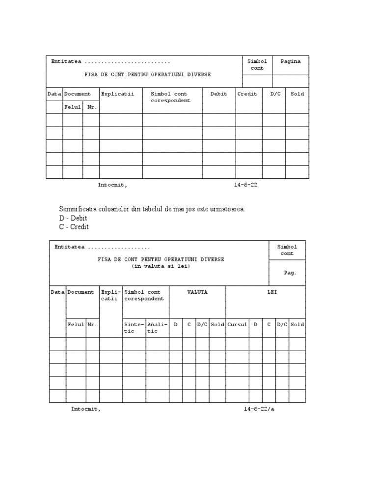 Fisa de Cont Pentru Operatiuni Diverse | PDF