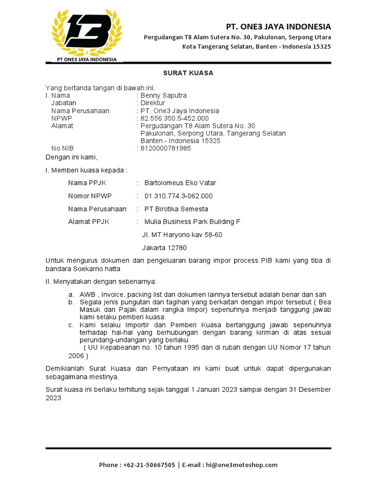 Surat Kuasa Tahunan PIB | PDF