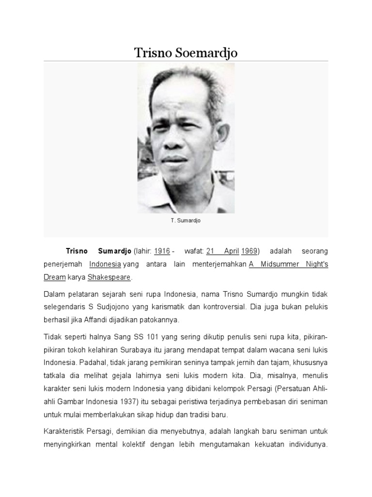 Trisno Sumardjo: Pejuang Kesenian Indonesia | PDF