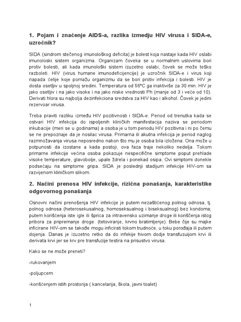 Pojam I Značenje AIDS-a, Razlika Izmedju HIV Virusa I SIDA-e, Uzročnik ...