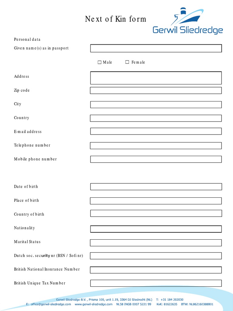 Next of Kin Form | PDF
