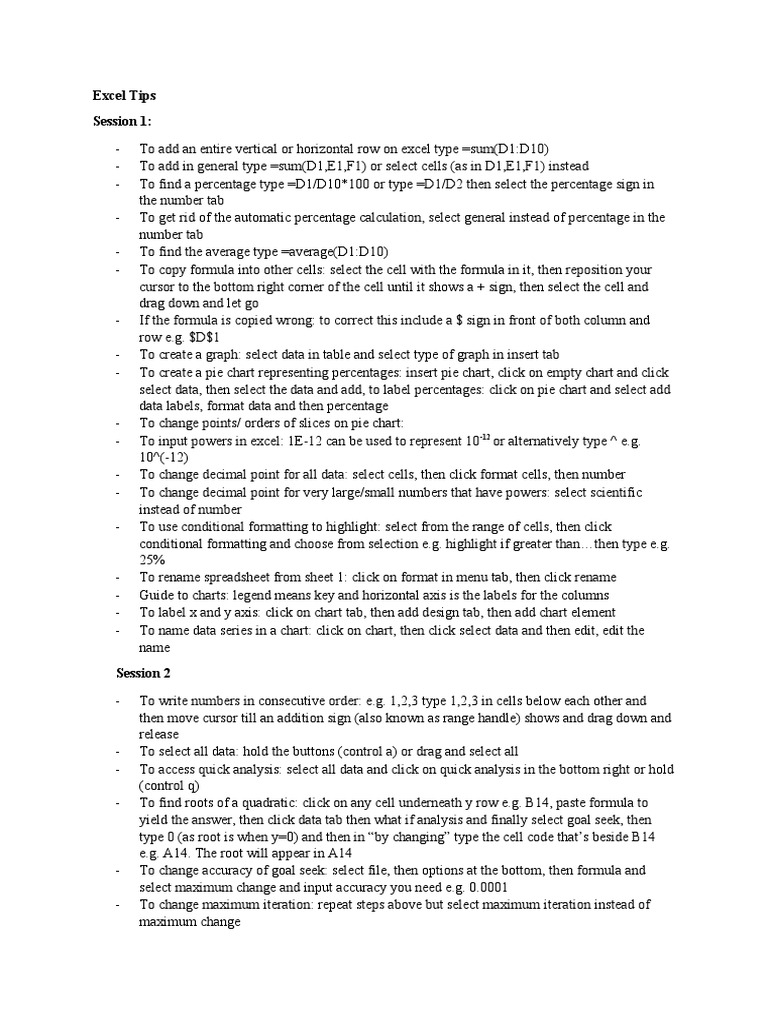 Excel Tips Pdf Microsoft Excel Spreadsheet 