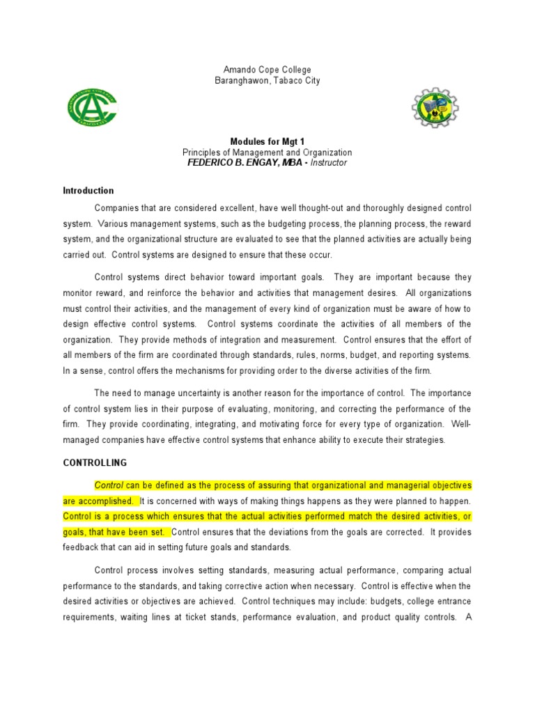 MGT 1 Principles of MGT Org | PDF | Goal | Audit