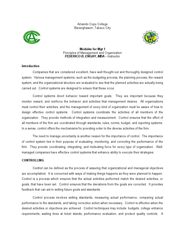 MGT 1 Principles of MGT Org | PDF | Goal | Audit