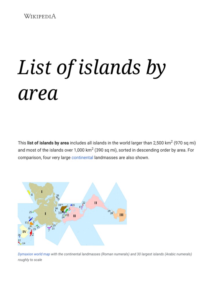 List of Islands by Area - Wikipedia | PDF | Continent | Hydrography