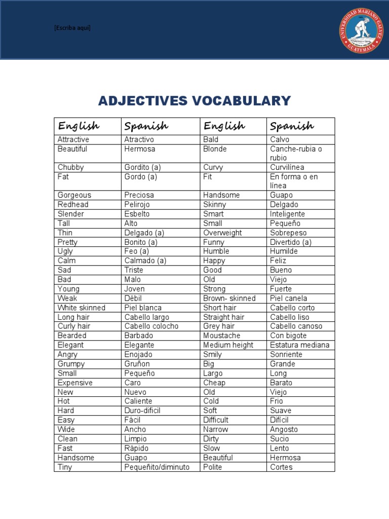Lista de Adjetivos Inglés-Español | PDF
