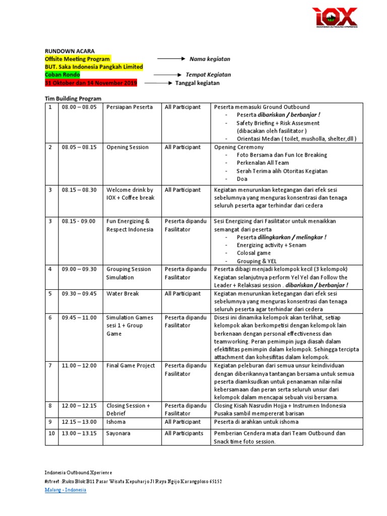 Template Rundown - Xperience Outbound Program | PDF
