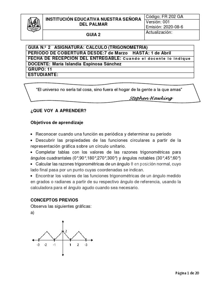 Guia 2 Calculo 11° | PDF | Funciones trigonométricas | Trigonometría